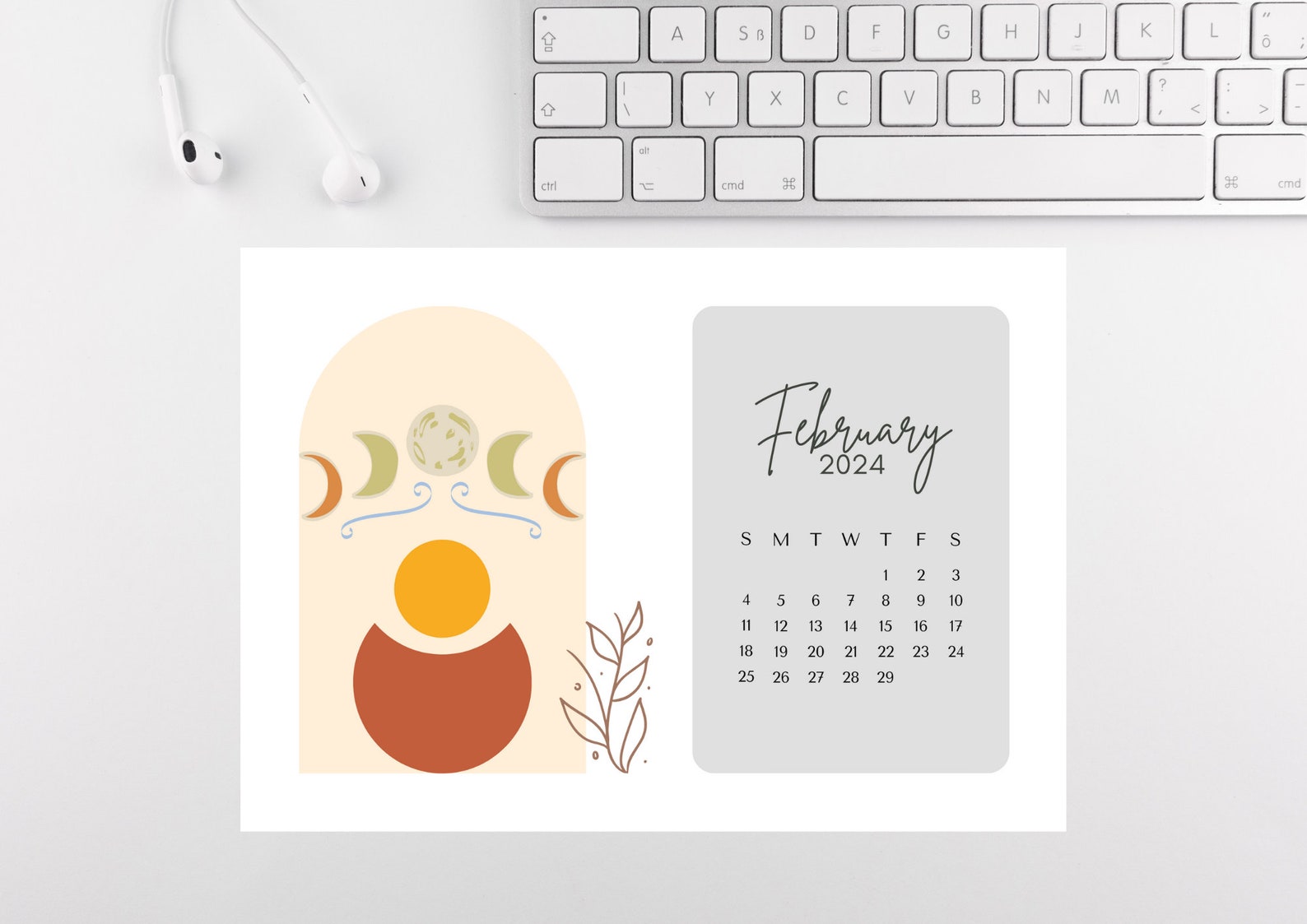 2024 Monthly Boho Calendar Horizontal A4 Size Sunday Start - Etsy