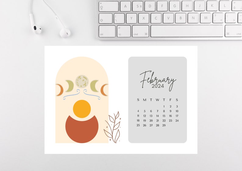 2024 Monthly Boho Calendar Horizontal A4 Size Sunday Start - Etsy
