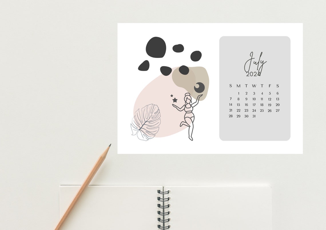 2024 Monthly Boho Calendar Horizontal A4 Size Sunday Start - Etsy