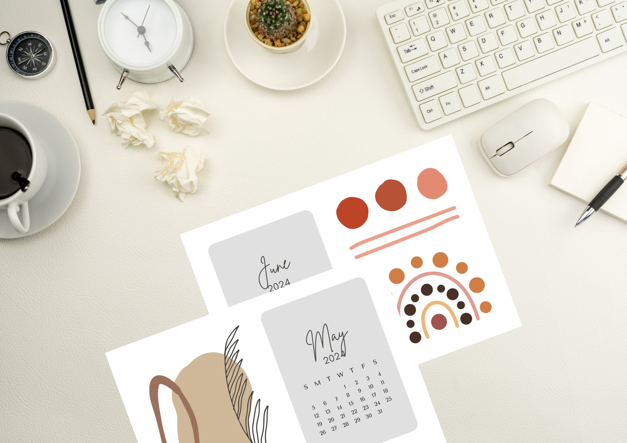 2024 Monthly Boho Calendar Horizontal A4 Size Sunday Start - Etsy