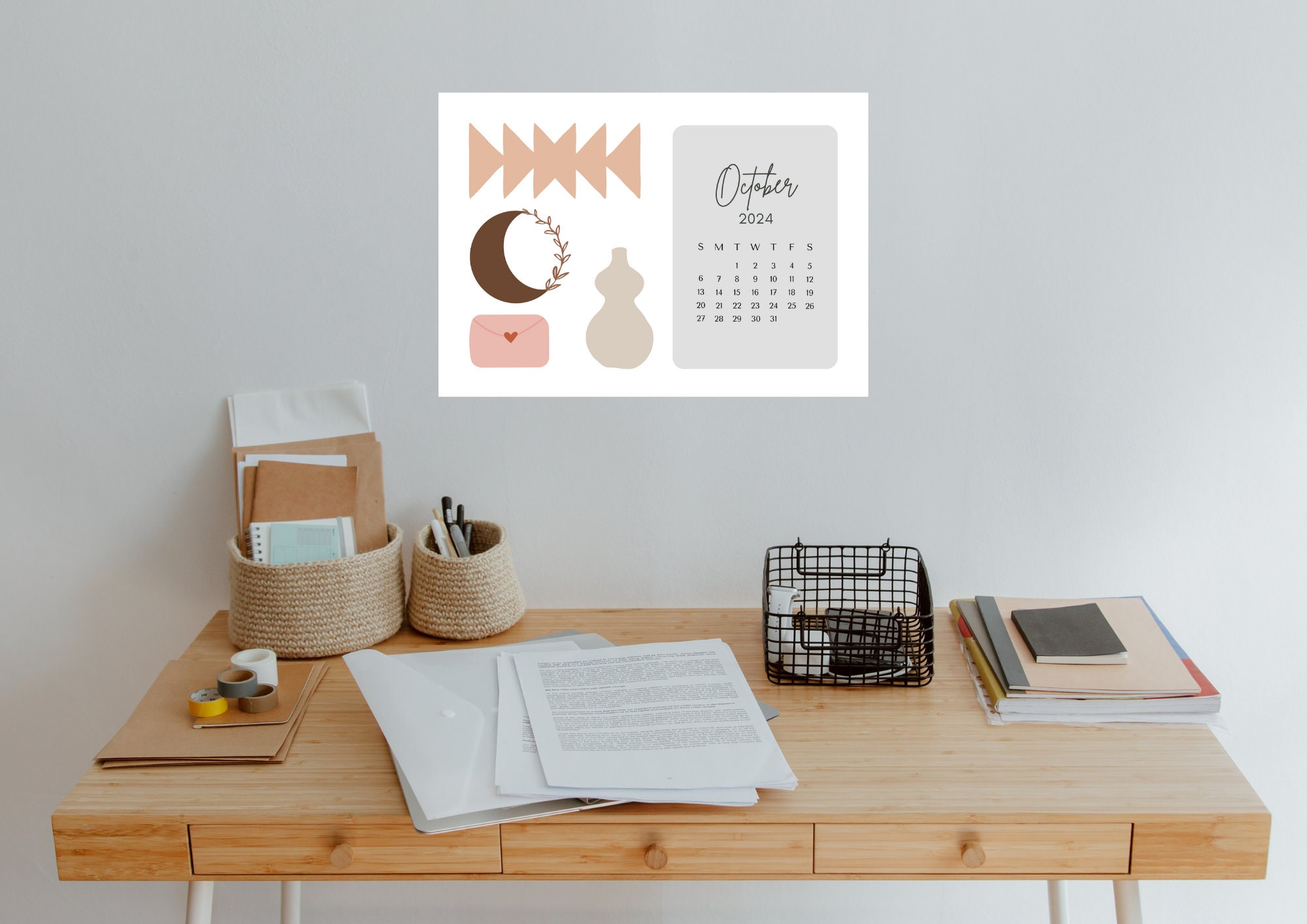 2024 Monthly Boho Calendar Horizontal A4 Size Sunday Start - Etsy