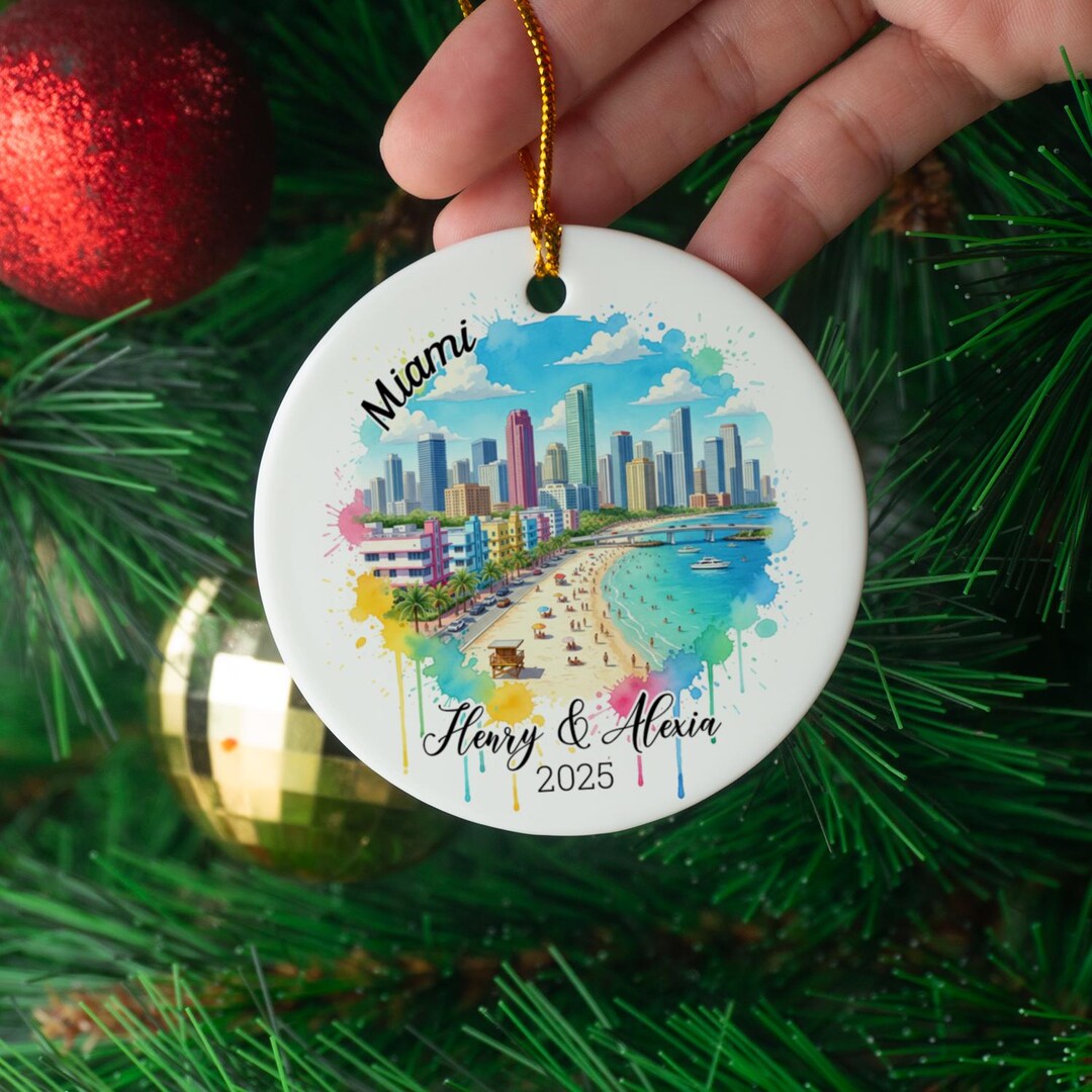 Personalized Miami Ornament 2025, Custom Beach City Keepsake, Couple ...