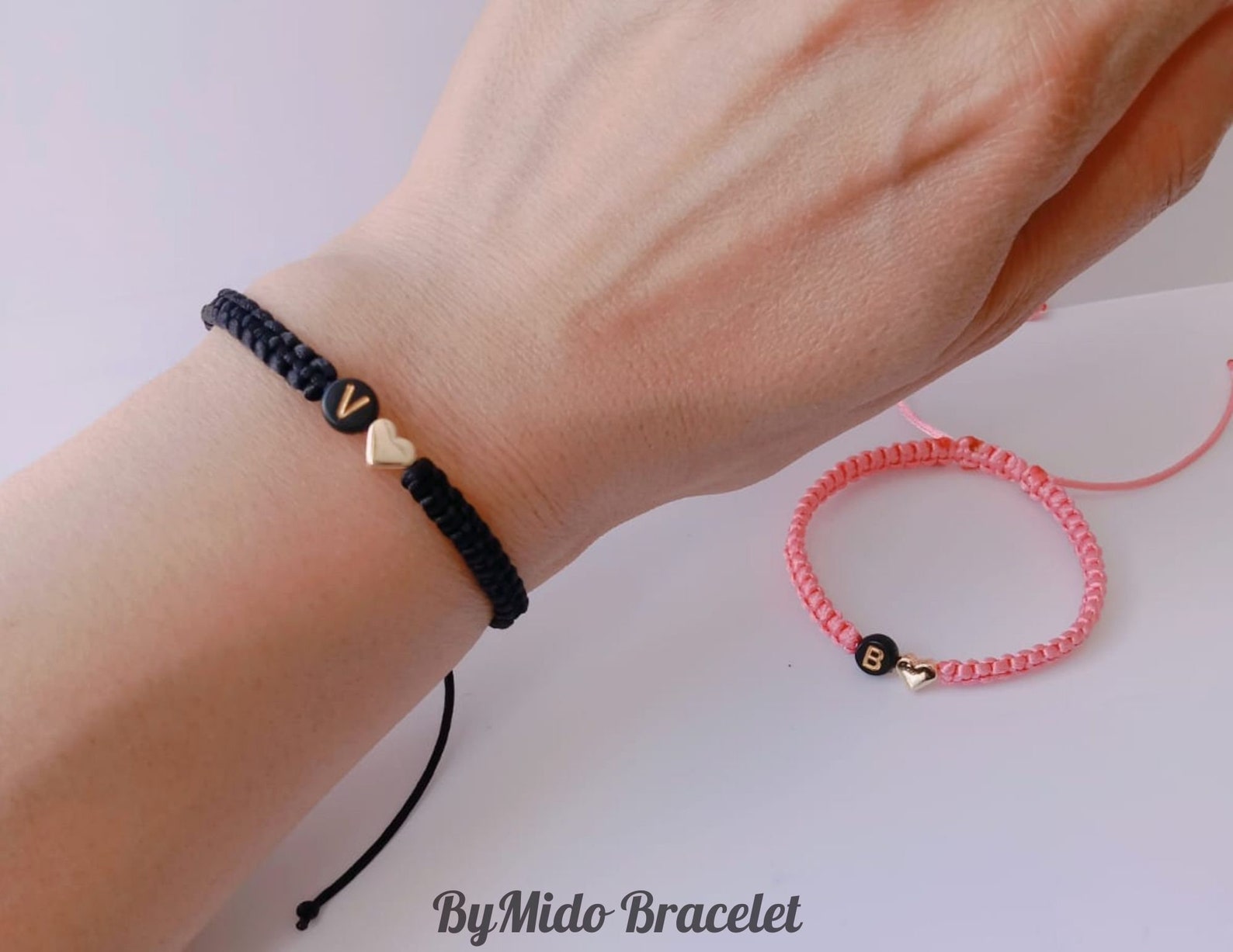 Set of 2 Custom Couple Heart and Initial Love Bracelets - Etsy