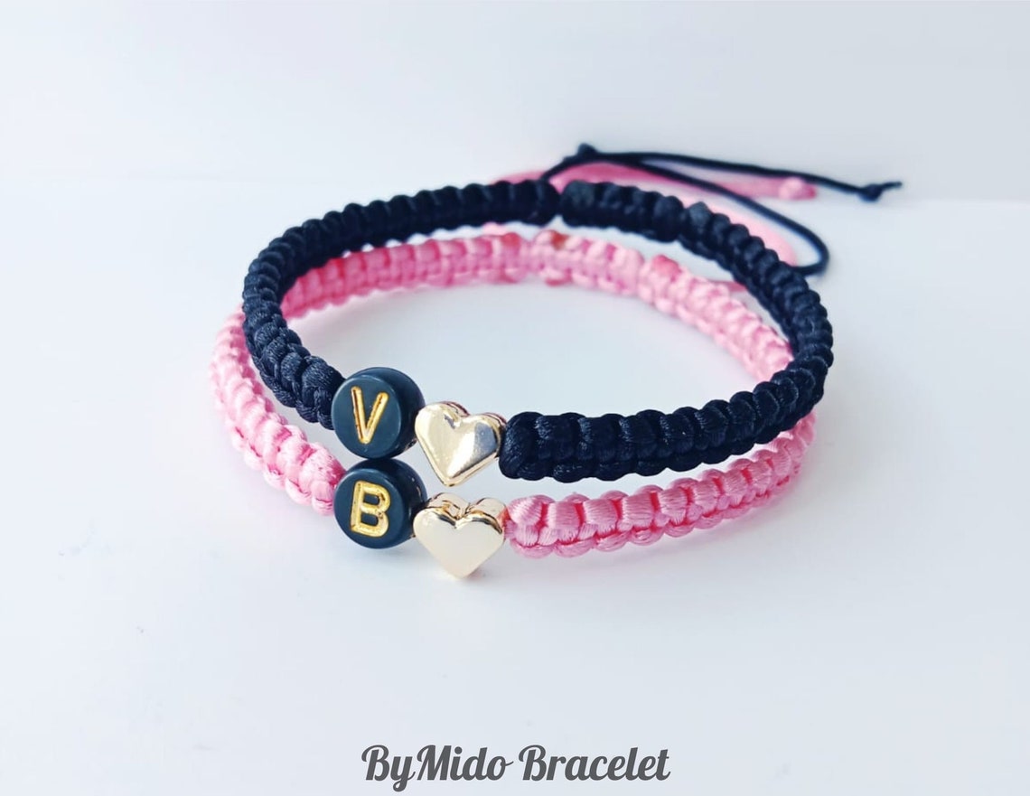 Set of 2 Custom Couple Heart and Initial Love Bracelets - Etsy