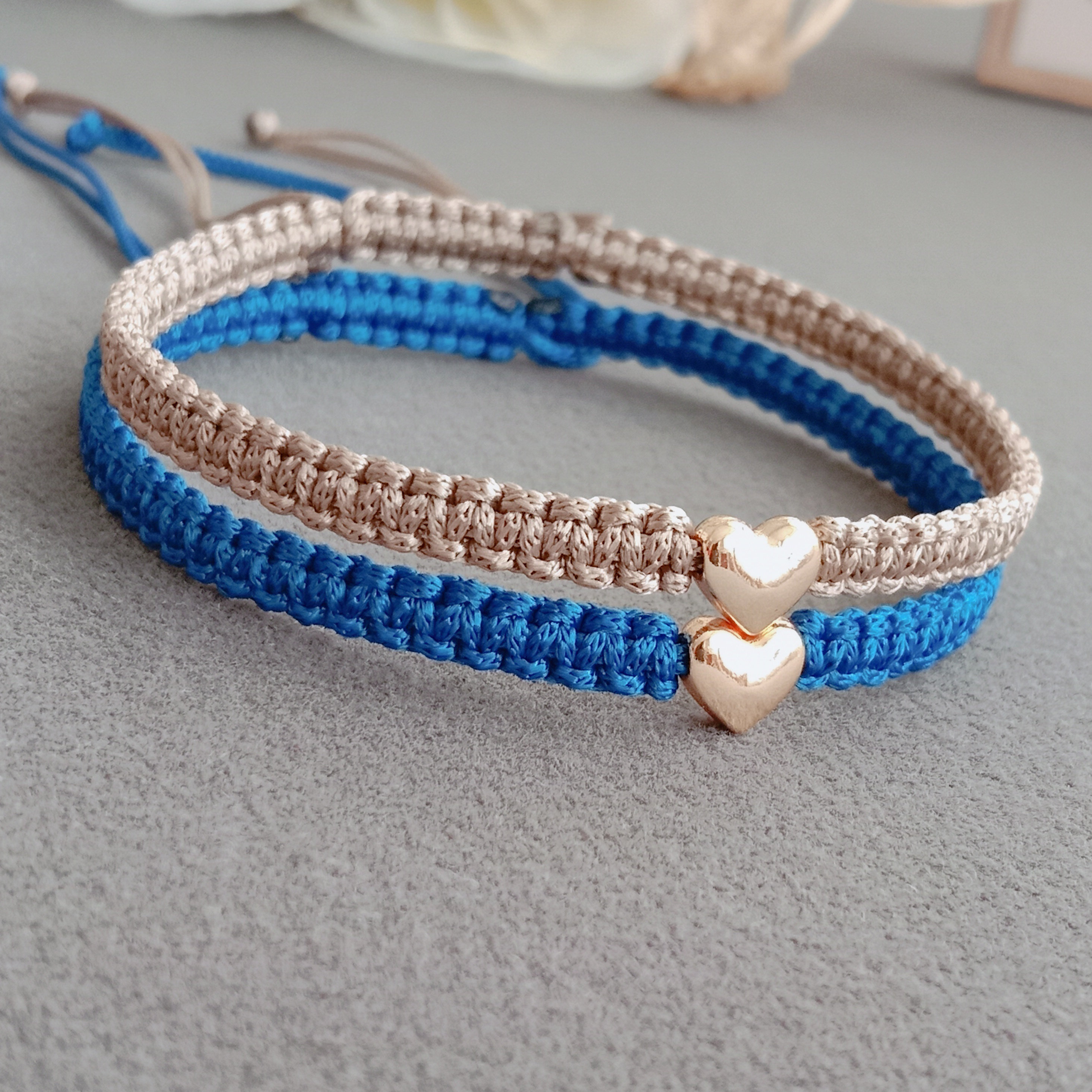 Set of 2 Customizable Heart Bracelets | Handmade Rope, Matching Couples ...