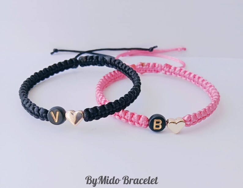 Set of 2 Custom Couple Heart and Initial Love Bracelets - Etsy