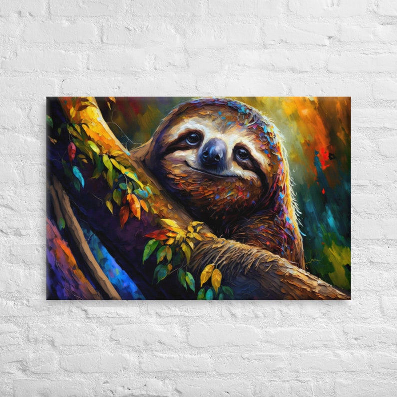 Peaceful Sloth. Vibrant Colorful Oil Painting Wildlife Animal Canvas ...