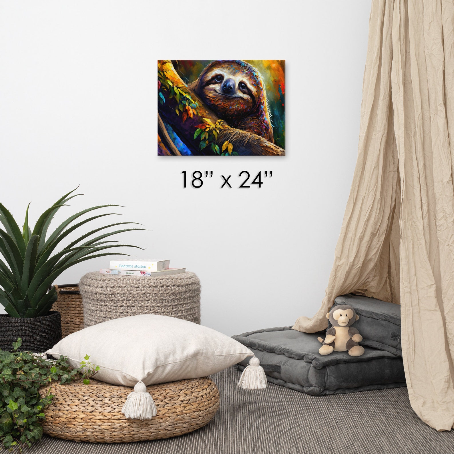 Peaceful Sloth. Vibrant Colorful Oil Painting Wildlife Animal Canvas ...