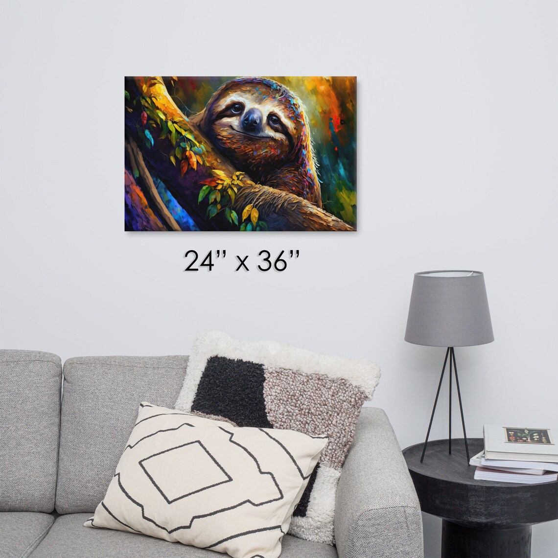 Peaceful Sloth. Vibrant Colorful Oil Painting Wildlife Animal Canvas ...