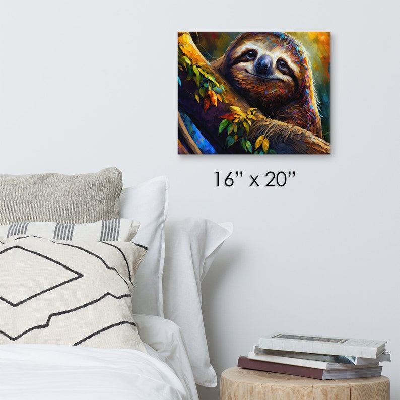 Peaceful Sloth. Vibrant Colorful Oil Painting Wildlife Animal Canvas ...