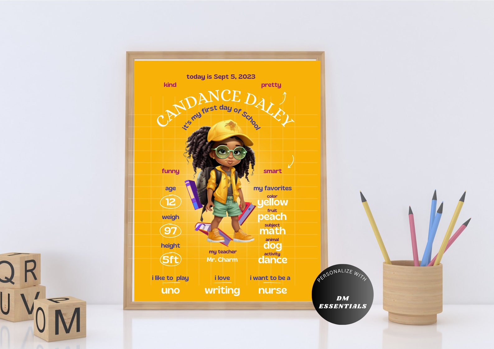 Editable Back to School Poster Digital Sign Instant Download Girl Grade ...