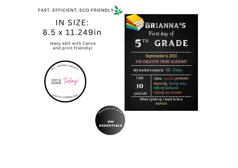 First Day of School Printable Template Digital Download Canva ...