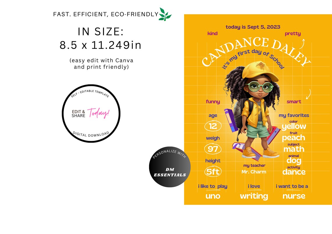 Editable Back to School Poster Digital Sign Instant Download Girl Grade ...