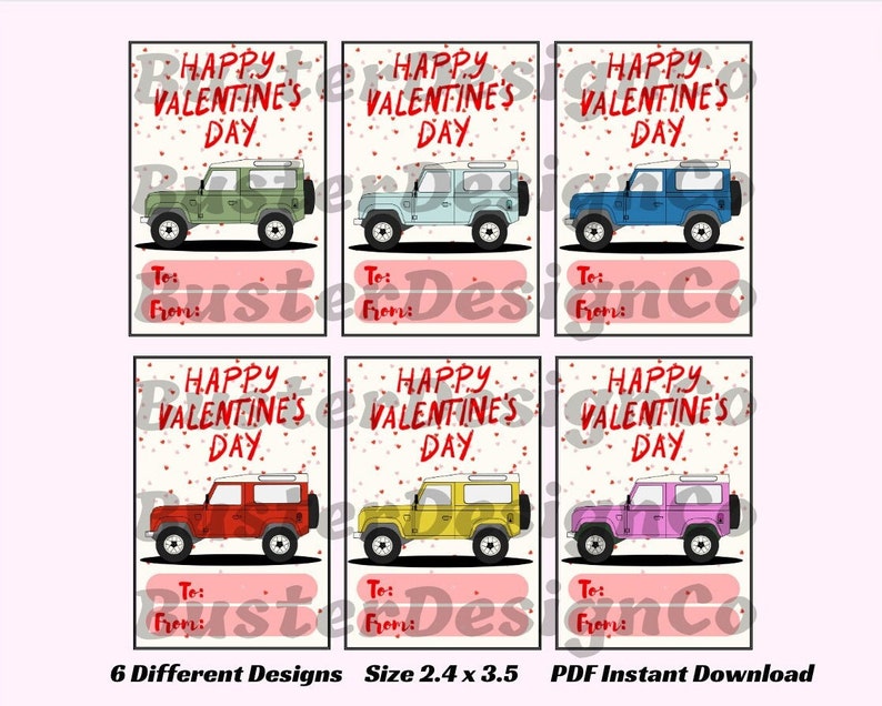 Printable Land Rover Defender Valentine's Day Cards, Classroom ...