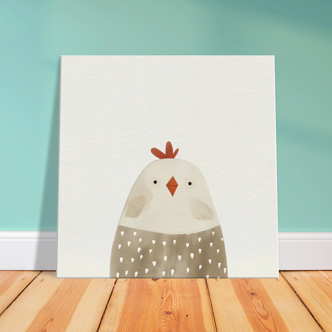 Cute Goofy Chicken Canvas Simple Adorable Chicken Art Silly Rooster ...