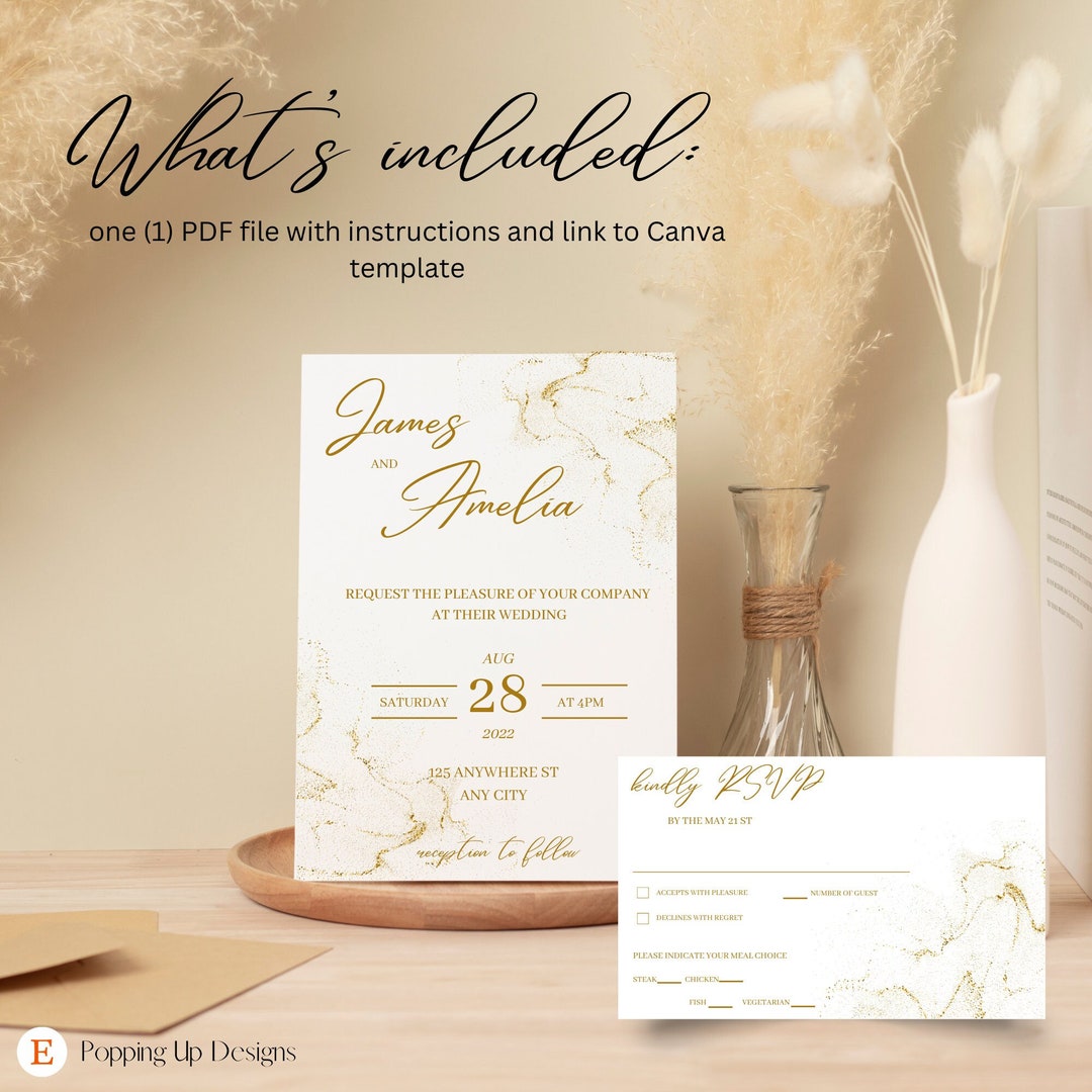 Editable Gold Wedding Invitation Canva Template Simple - Etsy