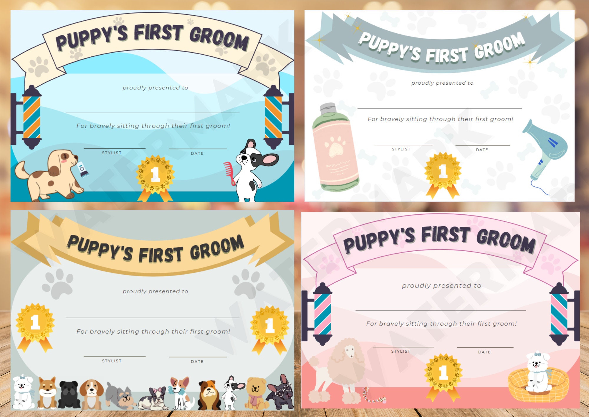Printable My Puppy's First Groom Certificate, Award, Sign, 4 Designs ...