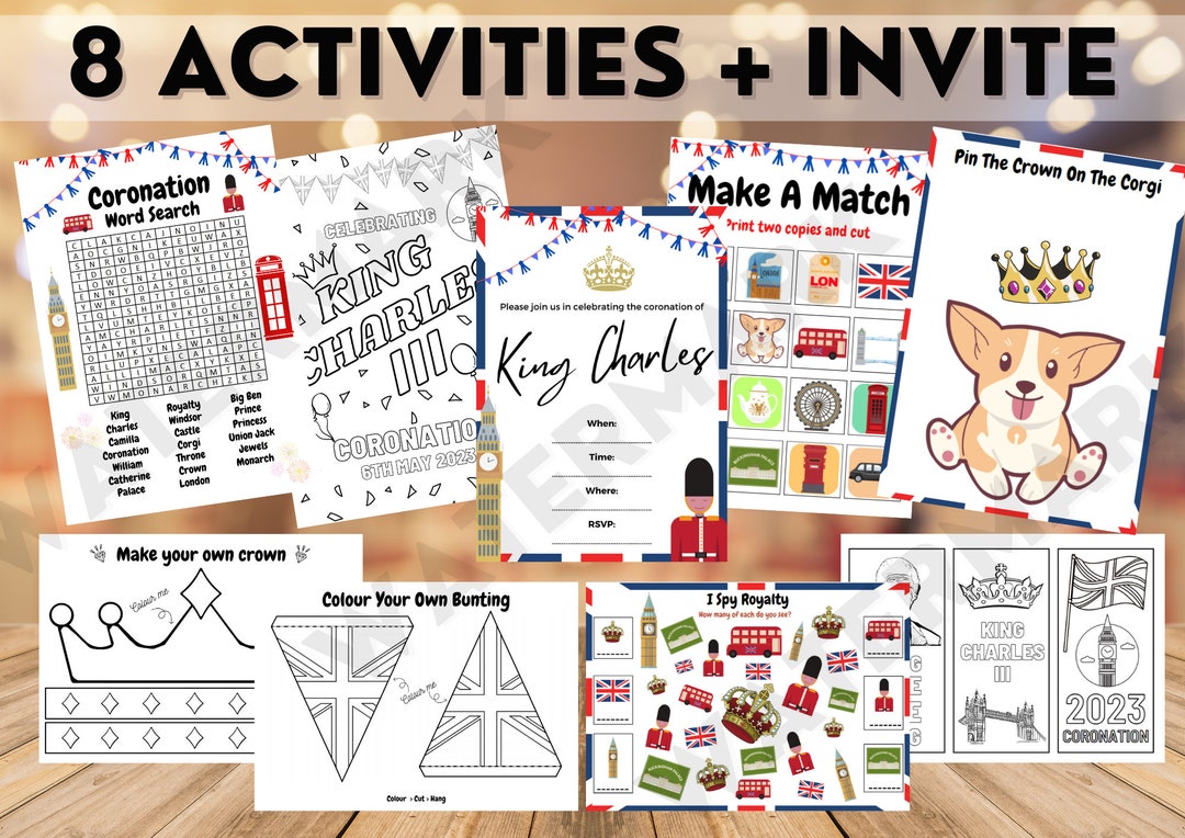 Extended Printable Coronation Activity Pack Invite, 8 Activities, King ...
