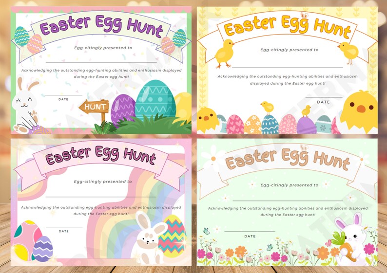 Printable Easter Egg Hunt Certificate, Award, Sign, 4 Designs ...