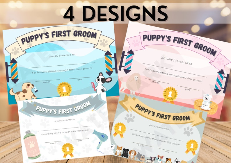 Printable My Puppy's First Groom Certificate, Award, Sign, 4 Designs ...