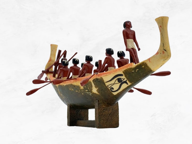 Egyptian Boat Figure – Hand-painted Rowing Sculpture - Etsy
