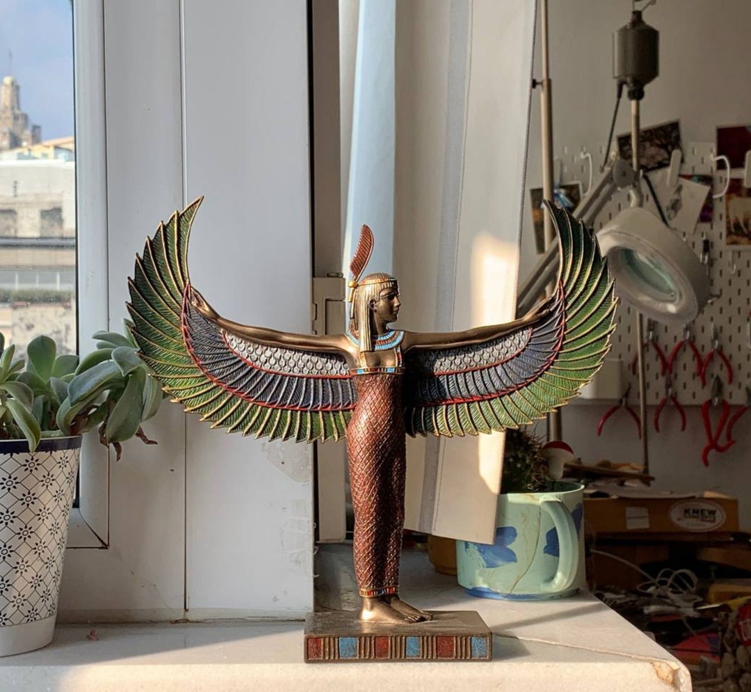 Winged Maat Egyptian Statue – Colorful Altar Figurine, Home Decor Gift ...