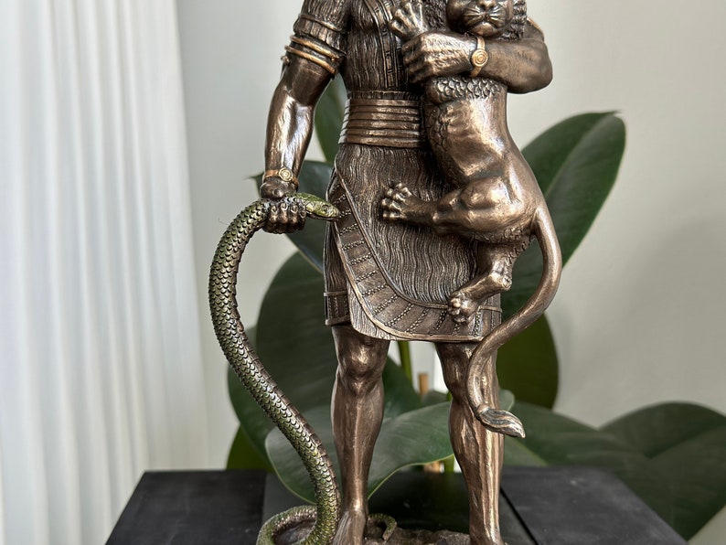 Gilgamesh Statue, King of Uruk With Baby Lion and Snake, Mesopotamian ...