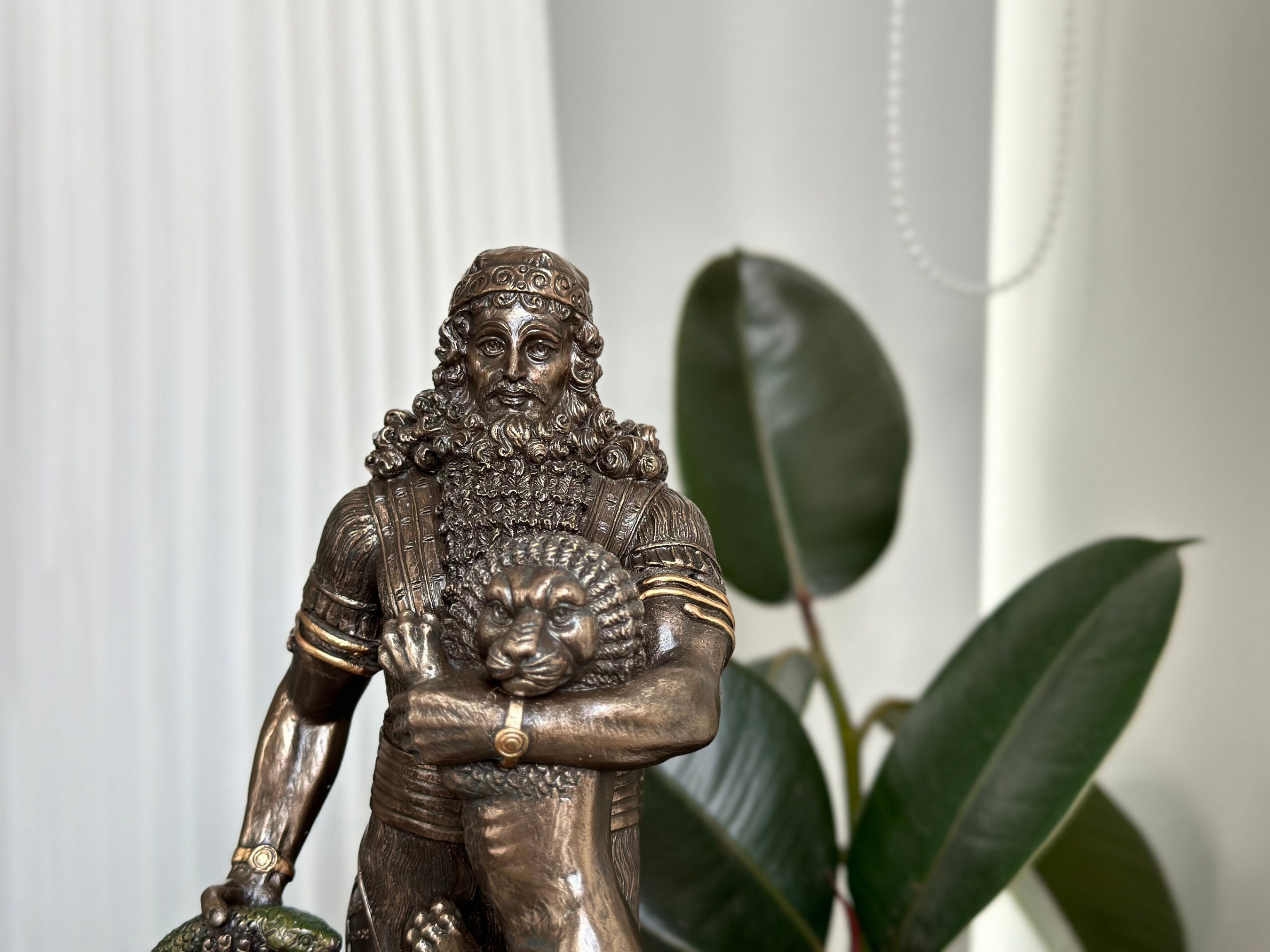 Gilgamesh Statue, King of Uruk With Baby Lion and Snake, Mesopotamian ...