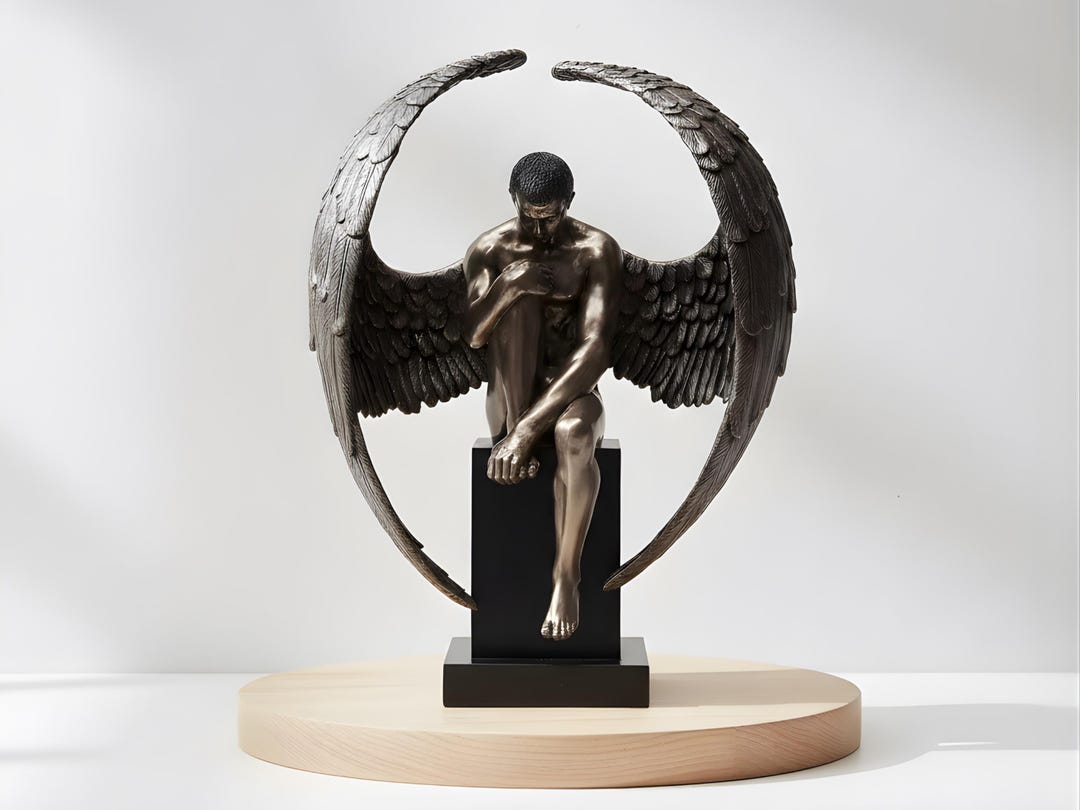 Large Fallen Angel Statue: Gothic Home Decor, Titan Winged Art - Etsy