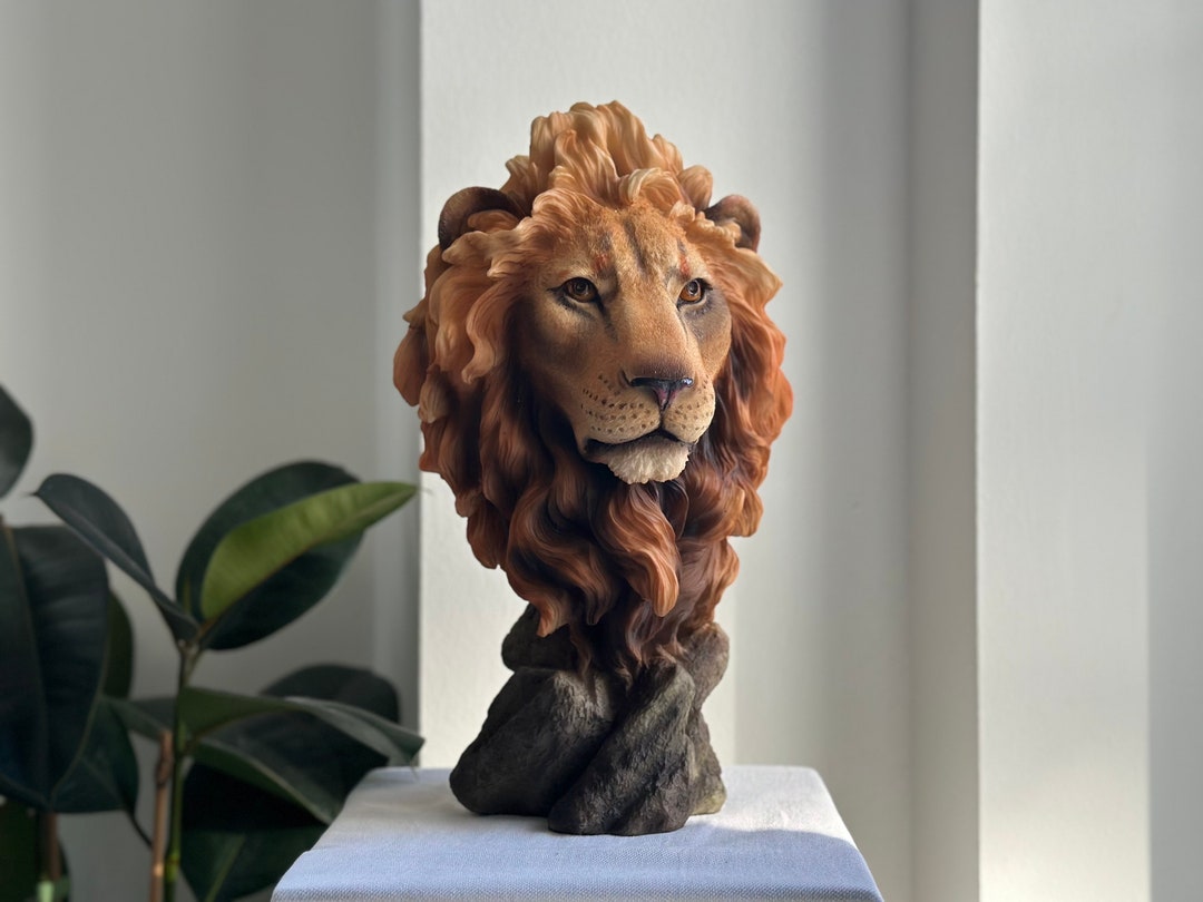 Colorful Lion Head Statue, Animal Decor Sculpture, Unique Lion Head ...