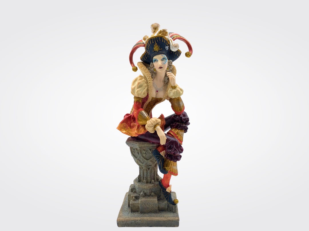 The Female Jester Figurine, Statue of Jester With Red Costume - Etsy