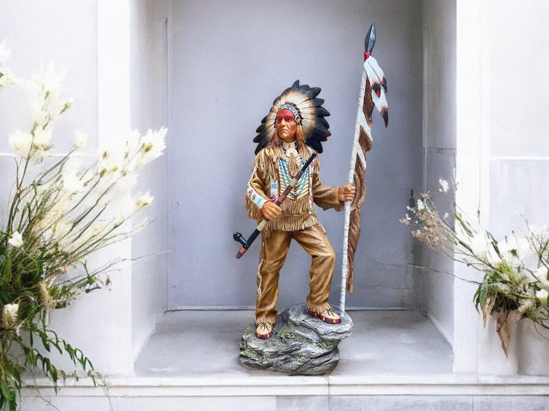 Native American Chief Statue, Hand Painted Large Resin Figurine ...