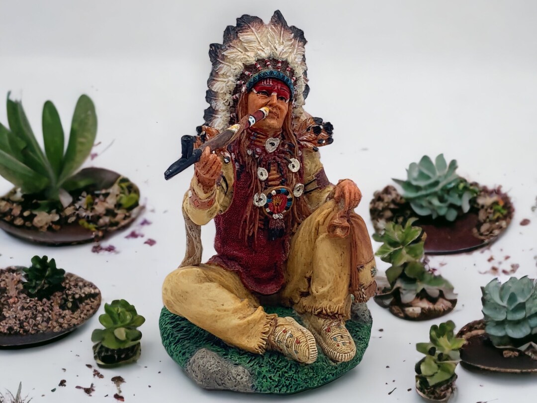 Indian Chief Sitting Statue - Native American Decoration Figurine ...