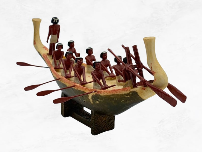 Egyptian Boat Figure, Hand Painted Rowing Egyptians Figurine, Egyptian ...
