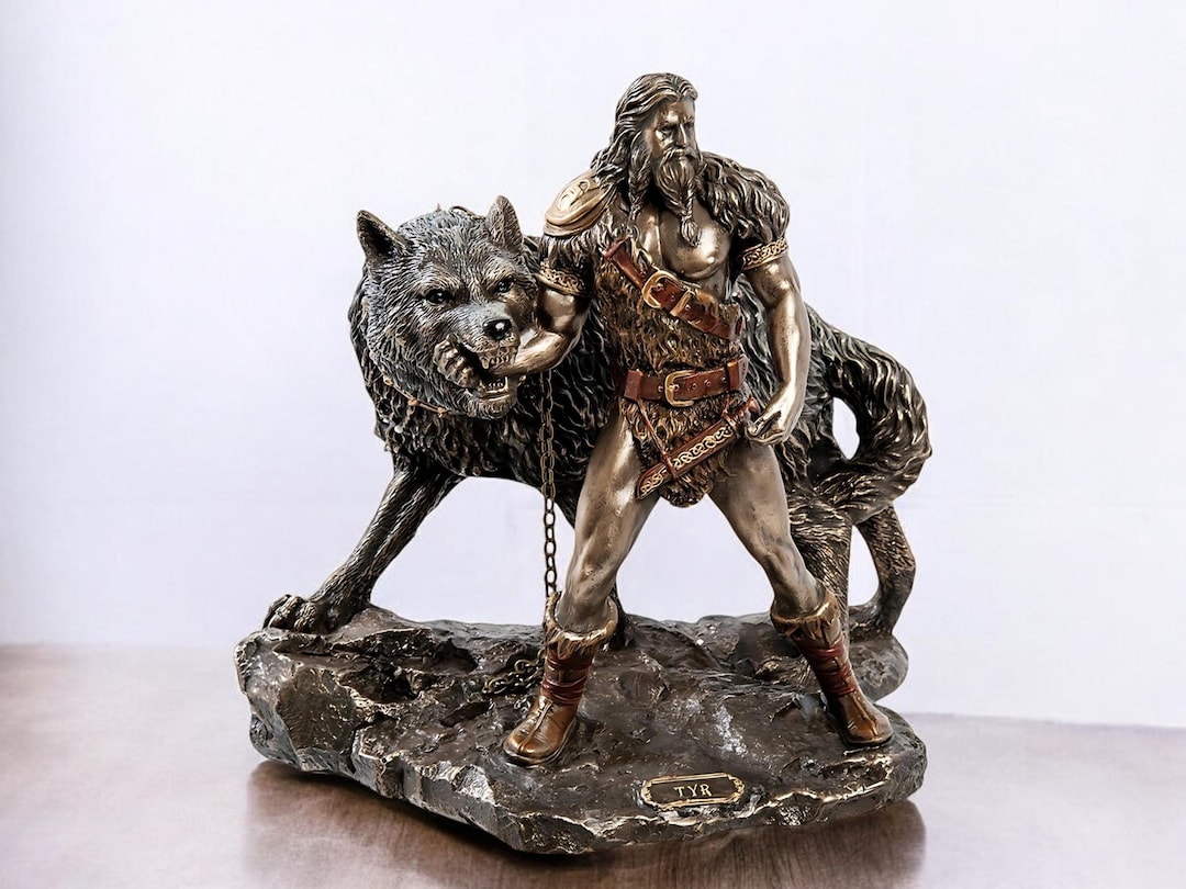 Tyr Statue With Fenrir Wolf, Hand Painted Norse Mythology Decor - Etsy