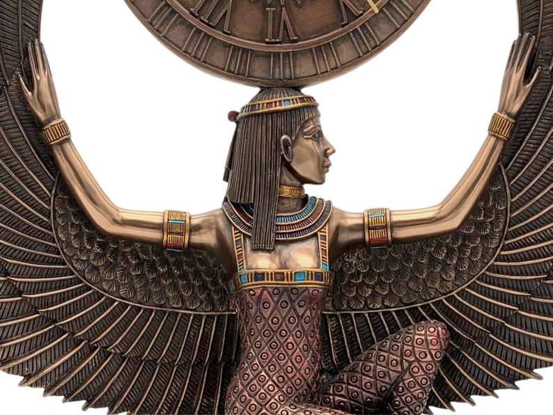 Large Isis Goddess Statue With Clock, Egyptian Decor, Tabletop ...