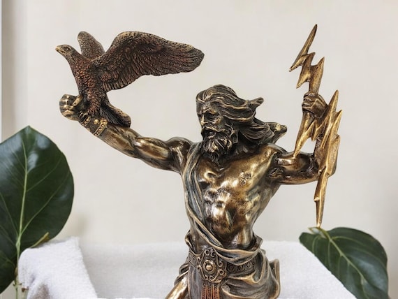 Zeus Greek God Holding Thunderbolt Statue With Eagle Zeus On Throne