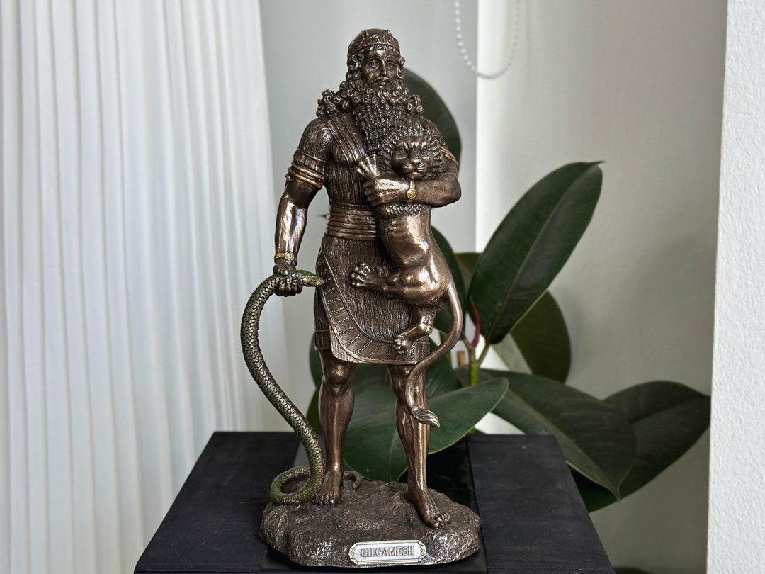 Gilgamesh Statue, King of Uruk With Baby Lion and Snake, Mesopotamian ...