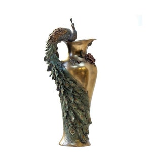 Bronze Peacock Vase, Hand Painted Colorful Vase - Etsy