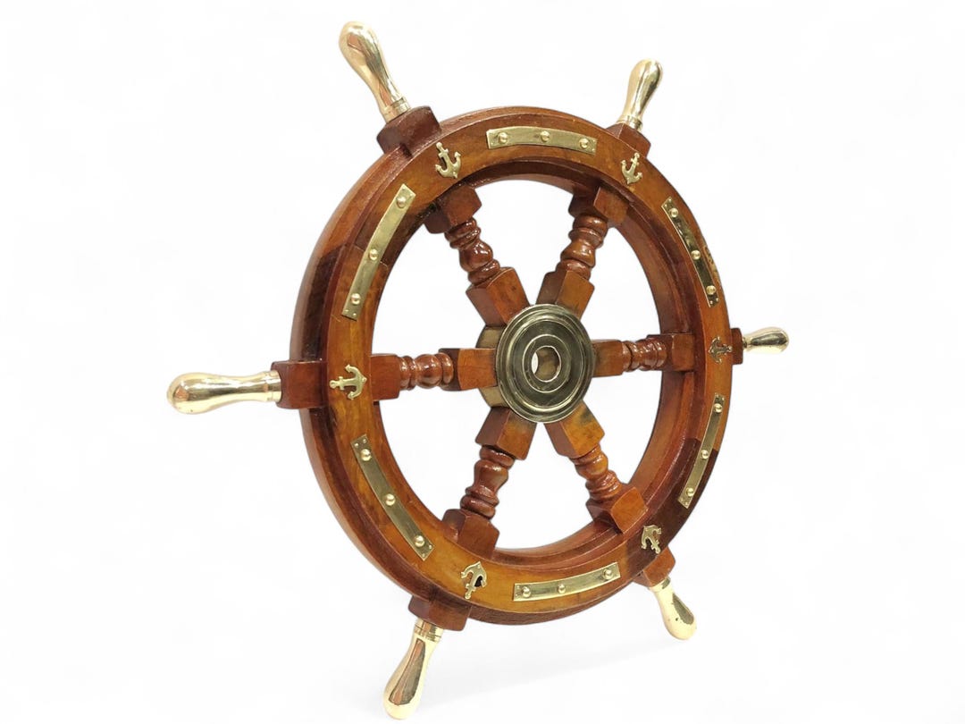 Nautical Ship Wheel Decor, Wooden Brass Wall Art 61cm - Etsy