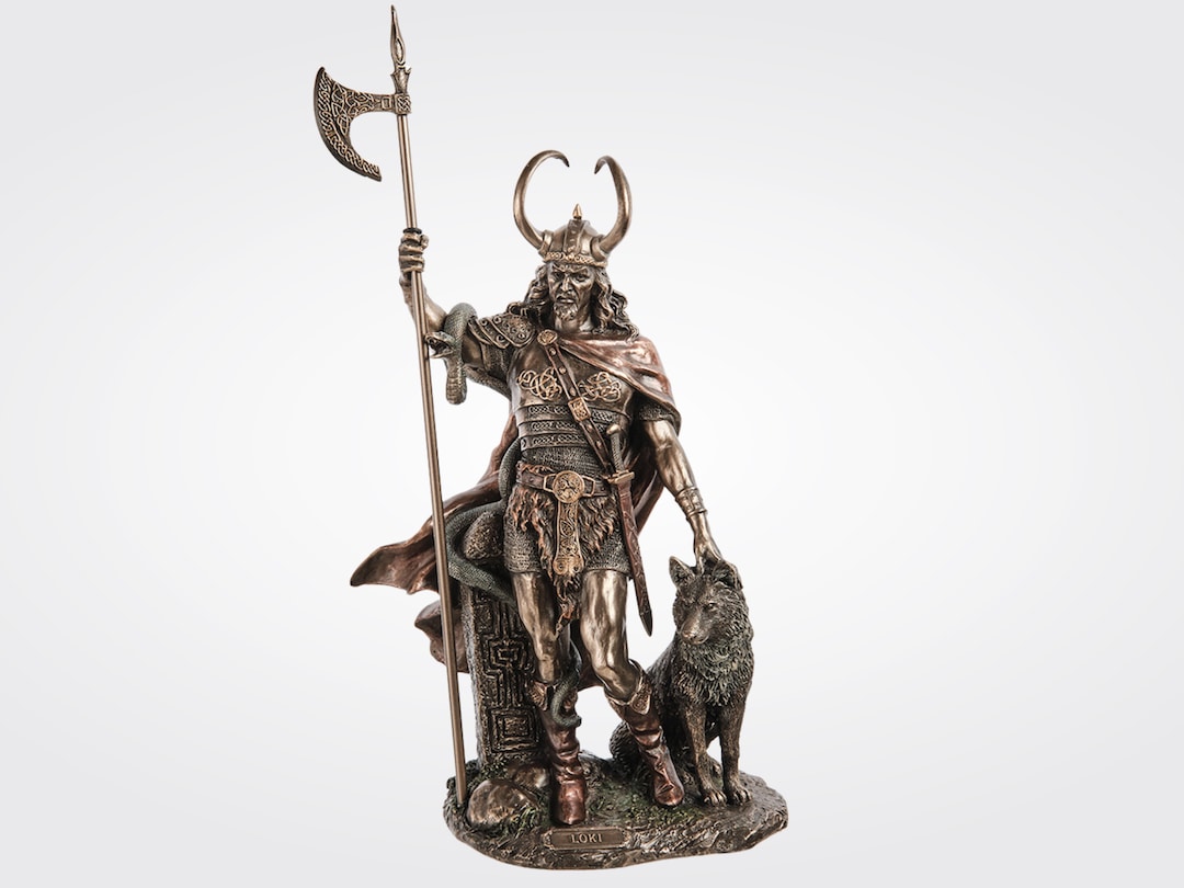 Bronze Loki Statue - Norse Pagan Altar Decor, Viking Mythology Figurine ...