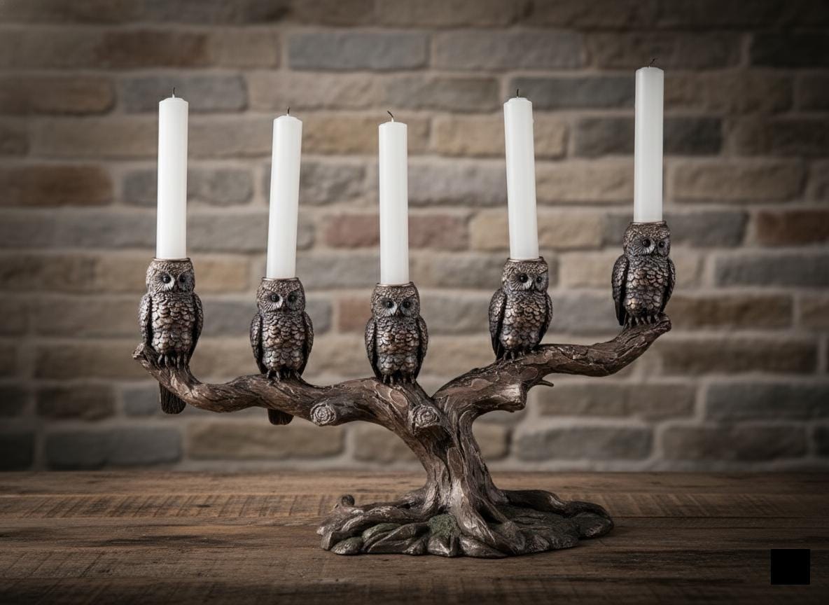 Enchanting Owl Candelabra, Woodland Bronze Candlestick | Unique Rustic ...
