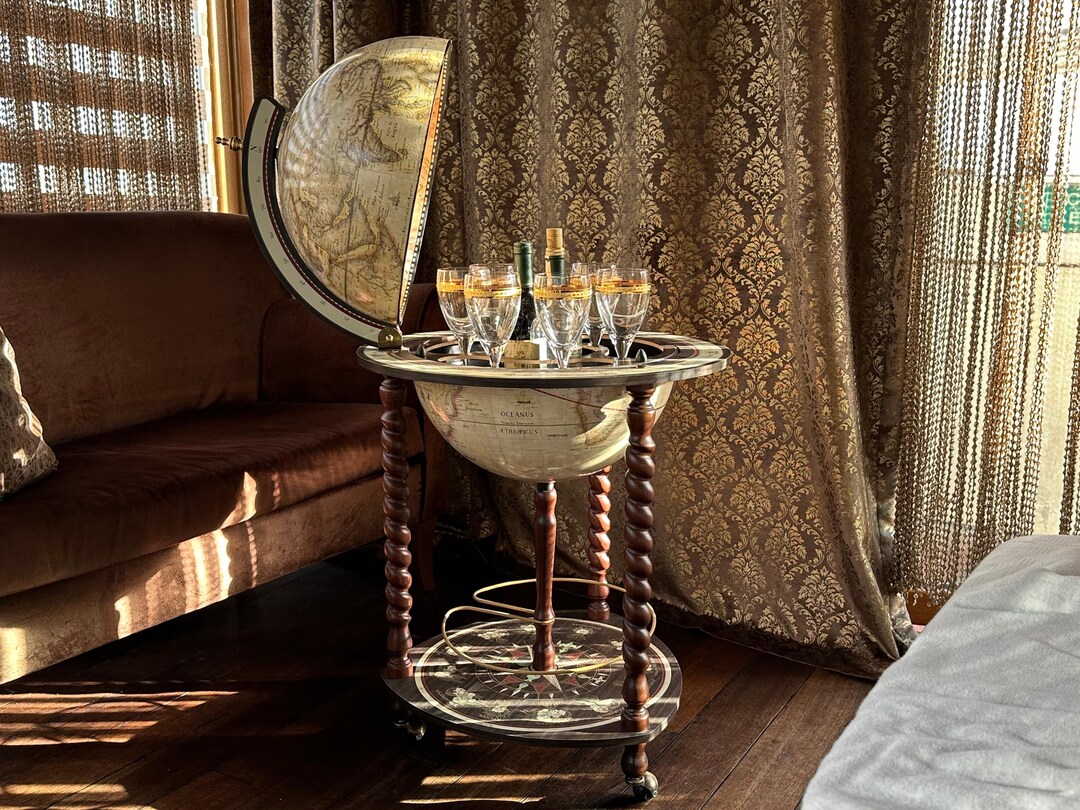 Modern Globe Bar Cart, Old White Colored 18th Century Map Themed ...