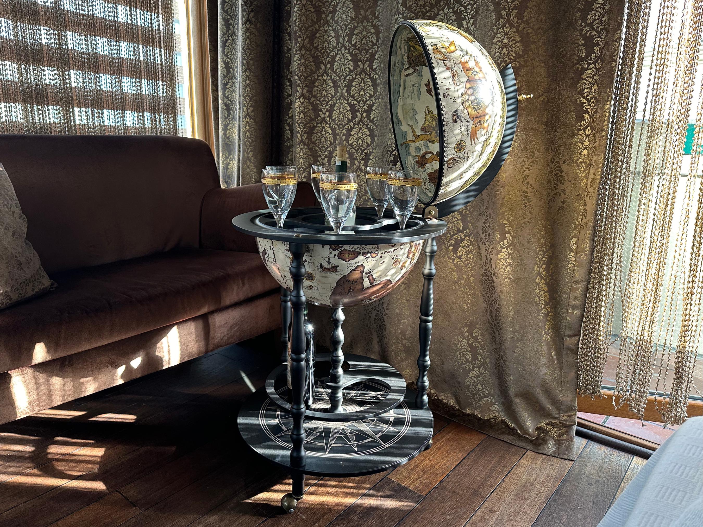 Vulcano Raven-black Floor Standing Bar Globe. With a Map in Warm and ...
