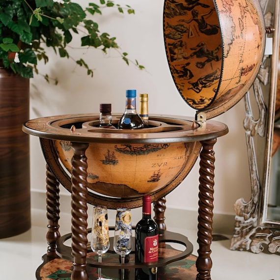 Vintage Wooden Globe Bar Cabinet 16th Century Map Themed Mini Bar With Wheels Etsy Finland