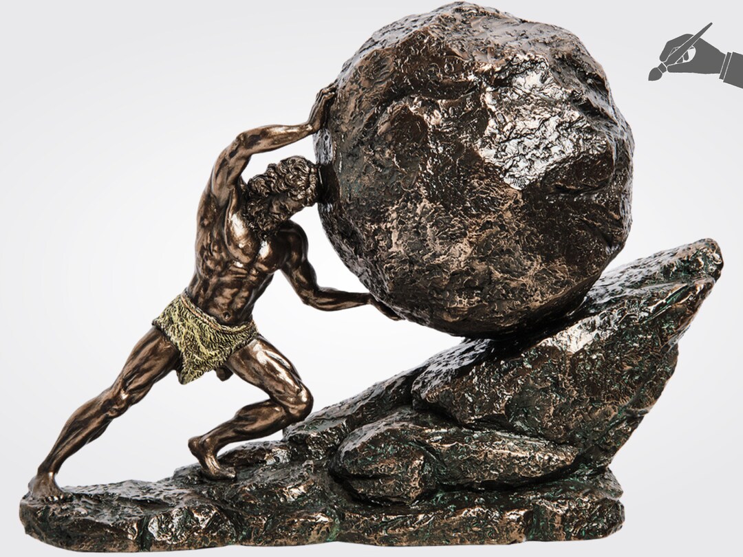 Bronze Sisyphus Statue. Sisyphus Pushing Rock Figurine, Unique Home ...
