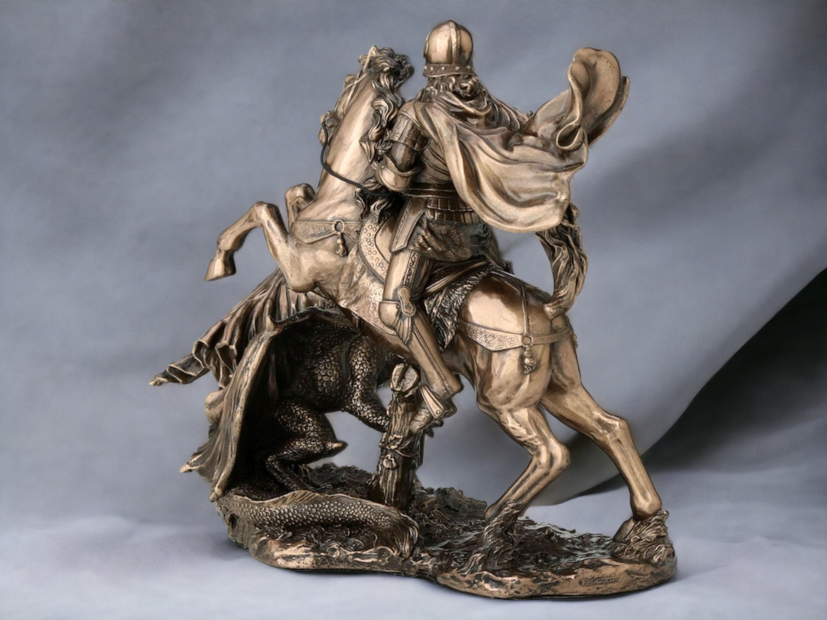 Saint George Dragon Slayer Statue: Cold Cast Bronze Medieval Knight ...