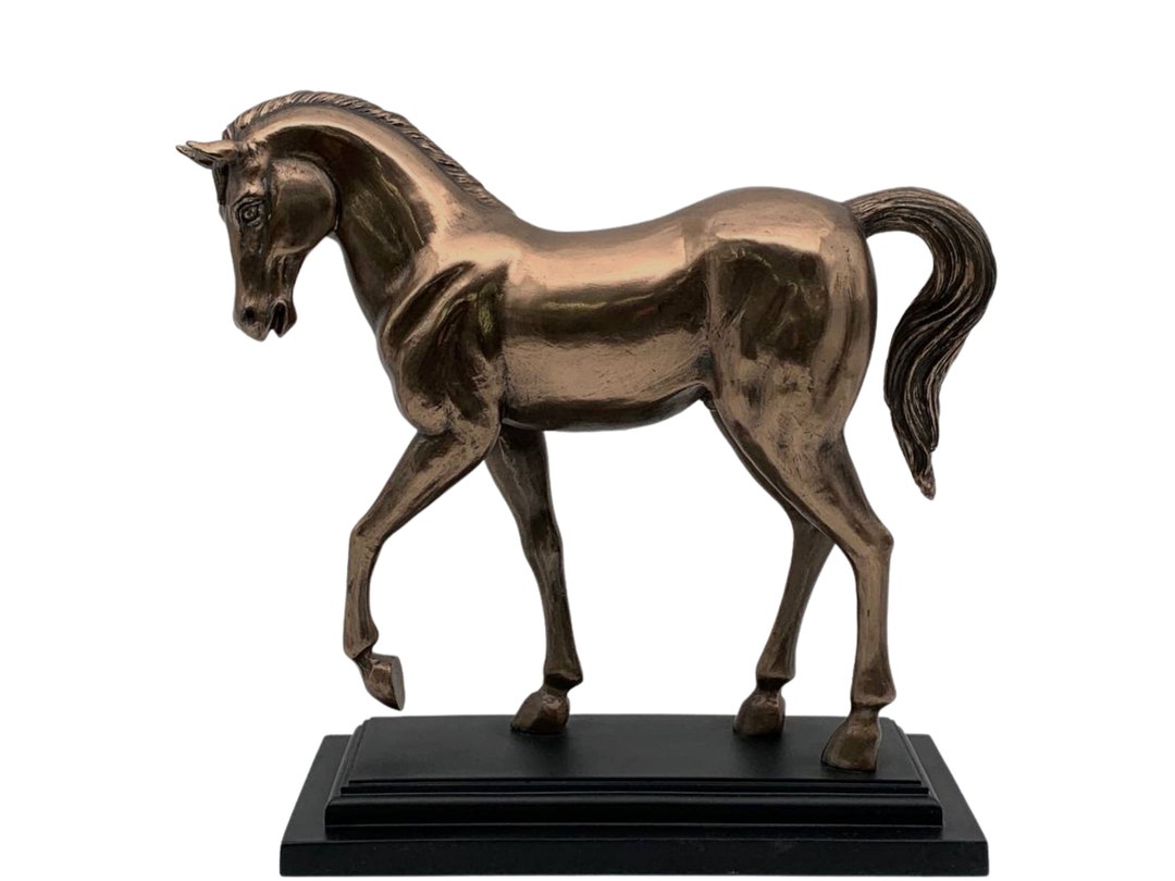 Bronze Horse Statue on Base, Elegant Ahal Goat Sculpture, Home Decor ...