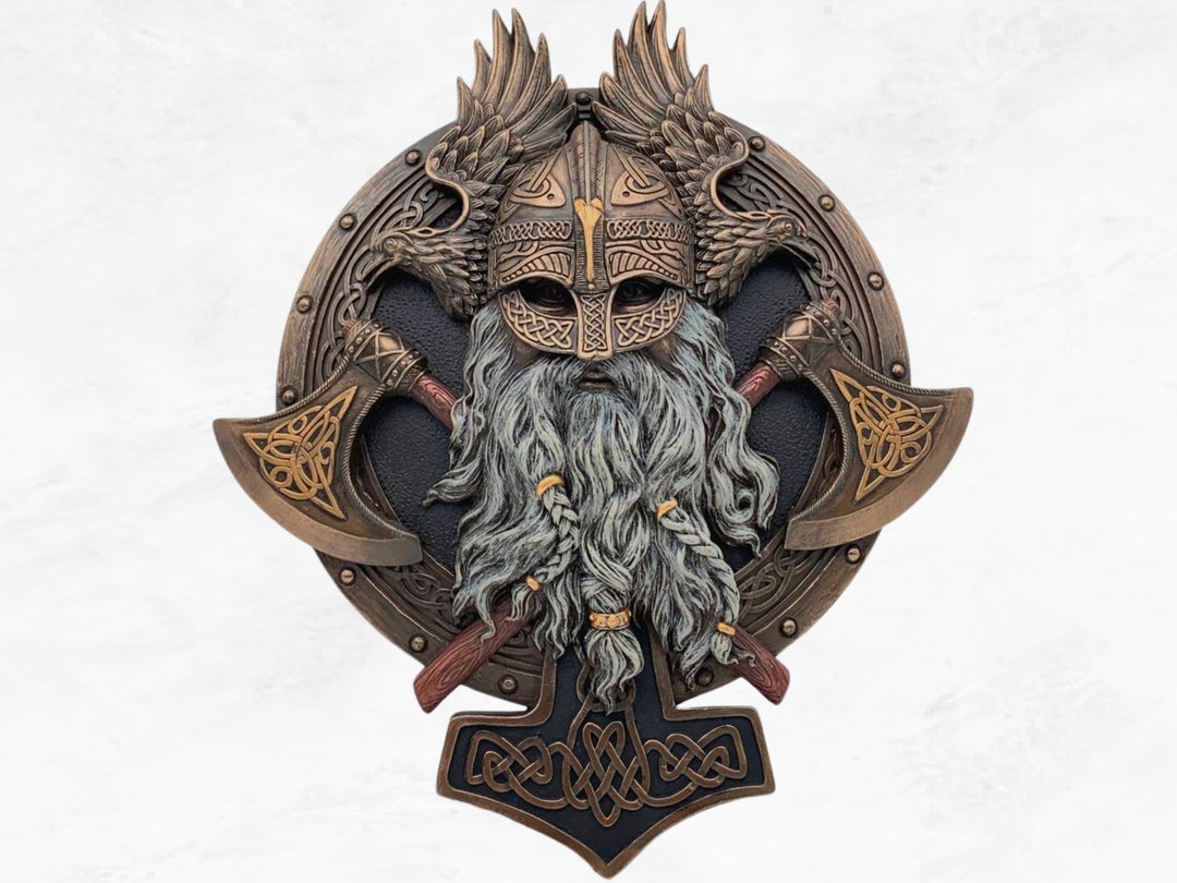 Viking Wall Plaque - Bronze & Hand Painted Colorful Decor, Norse ...
