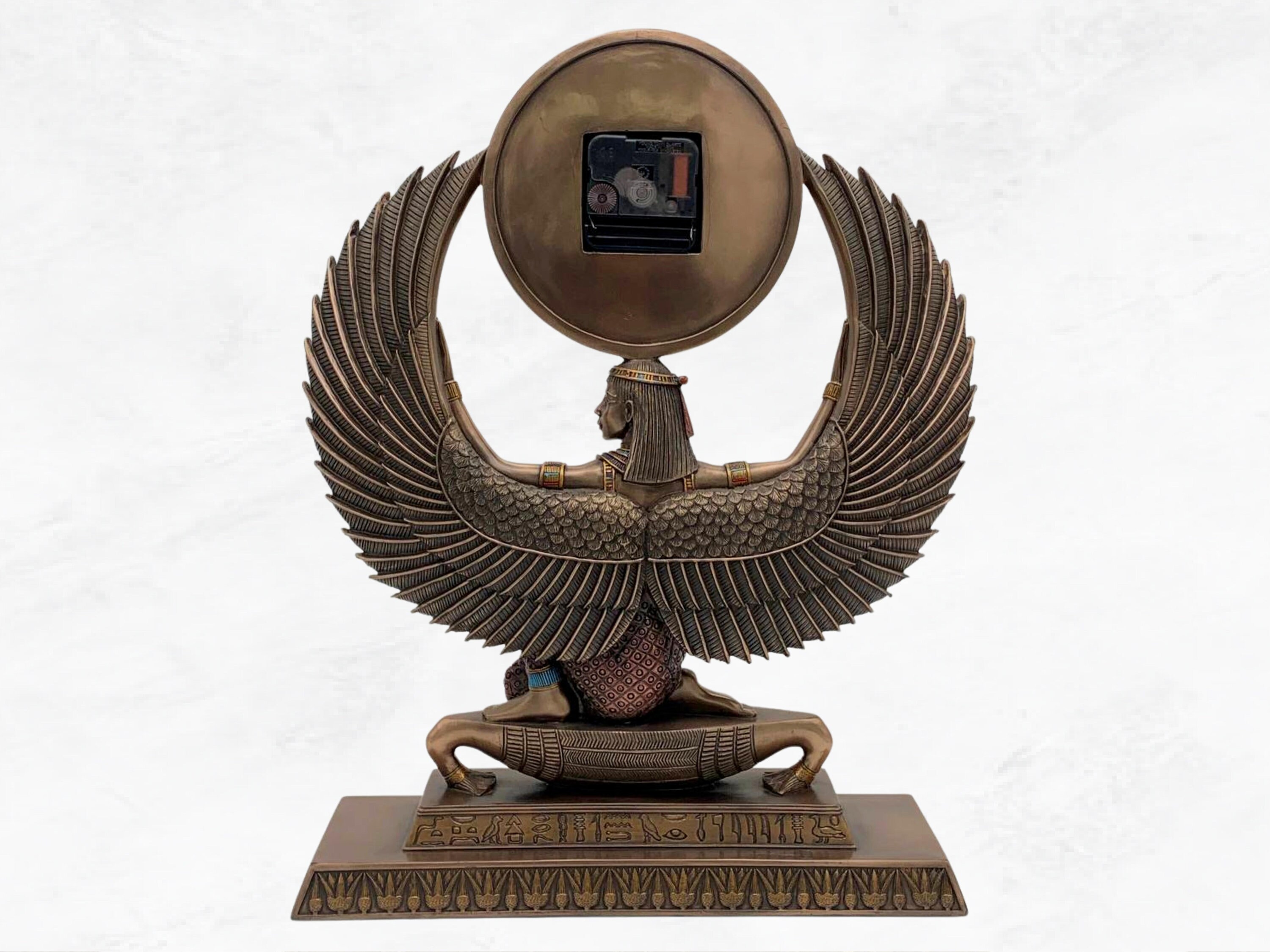Large Isis Goddess Statue With Clock, Egyptian Decor, Tabletop ...